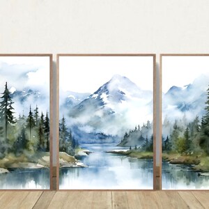Mountain Set of 3 Nature Landscape National Park Poster Watercolor Lake ...