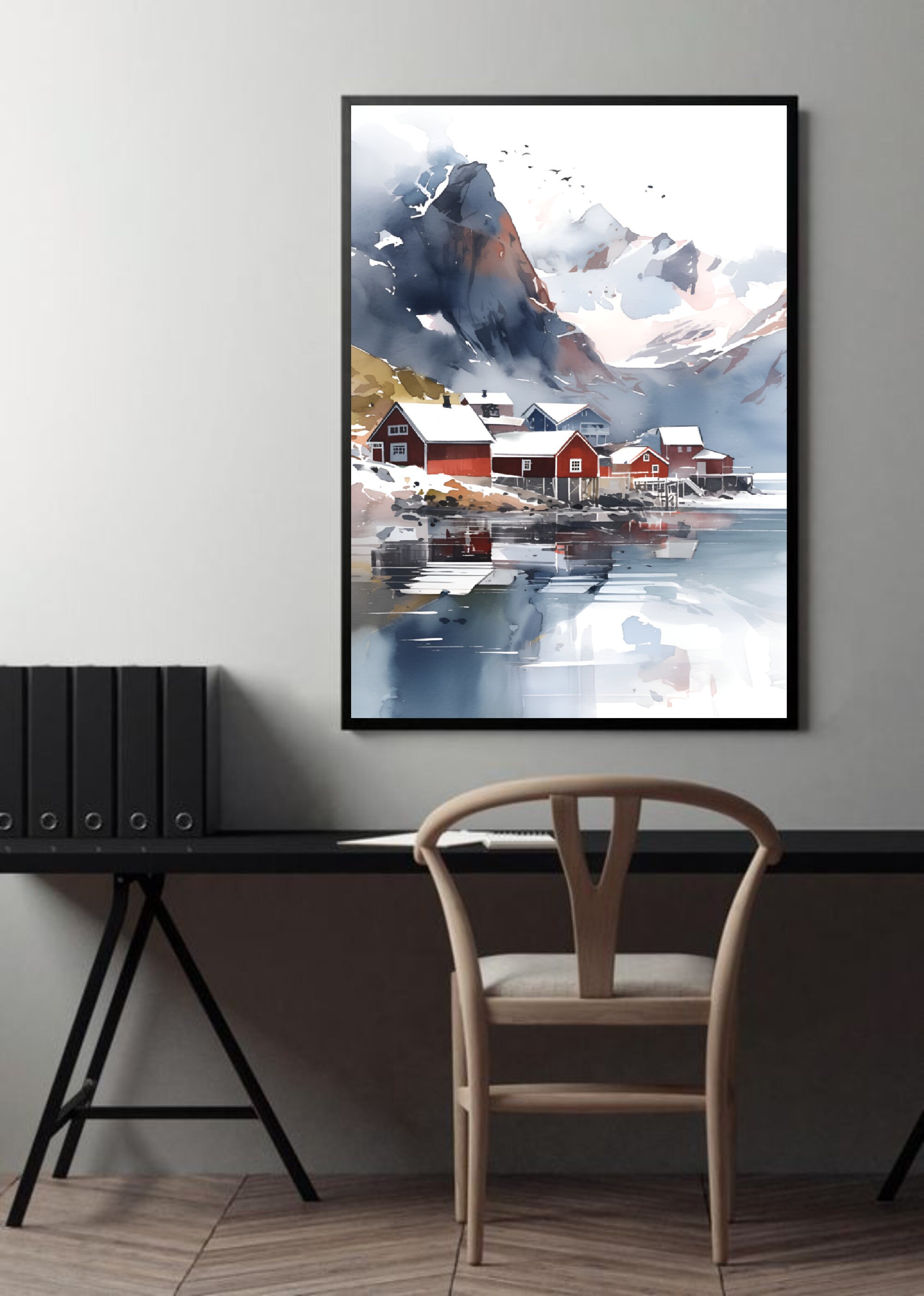 Fjords Travel Print Norway Watercolor Art Print Norwegian Mountains ...