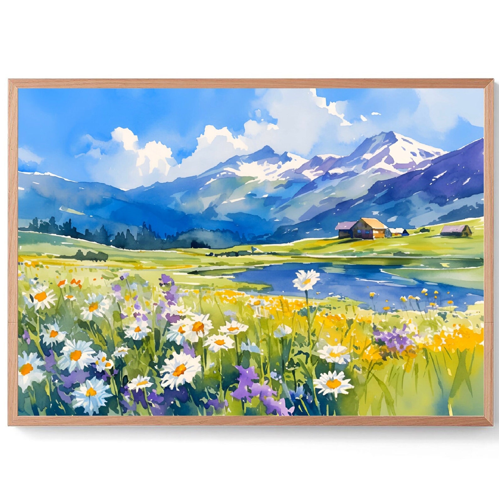 Pennine Alps Painting Daisy Watercolor Art Print Swiss Forest Wall Art ...