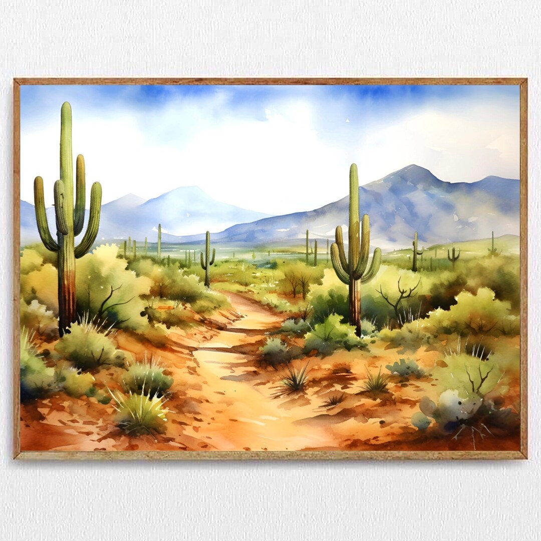 Saguaro Cactus Print Watercolor Desert Art Arizona Sunset Wall Art ...