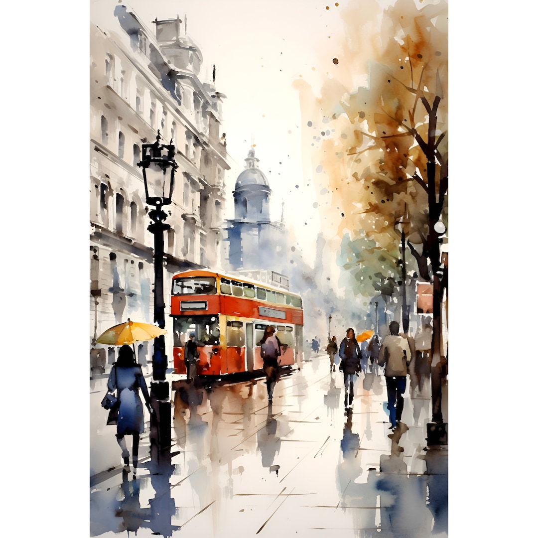 London Painting Abstract Watercolor Art Oxford Street Print Cityscape ...