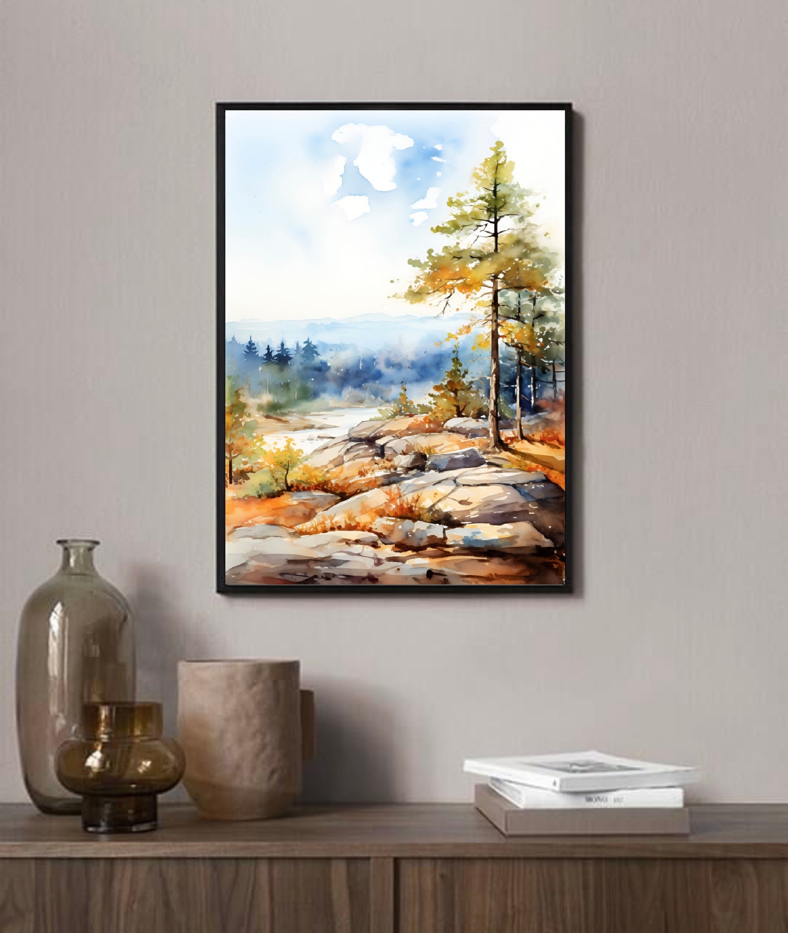 Cheaha State Park Alabama Landscape Painting Art Print Beige Blue Wall ...