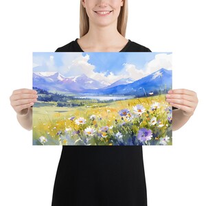 Wasatch Mountains Watercolor Green Field Art Print Wildflowers ...