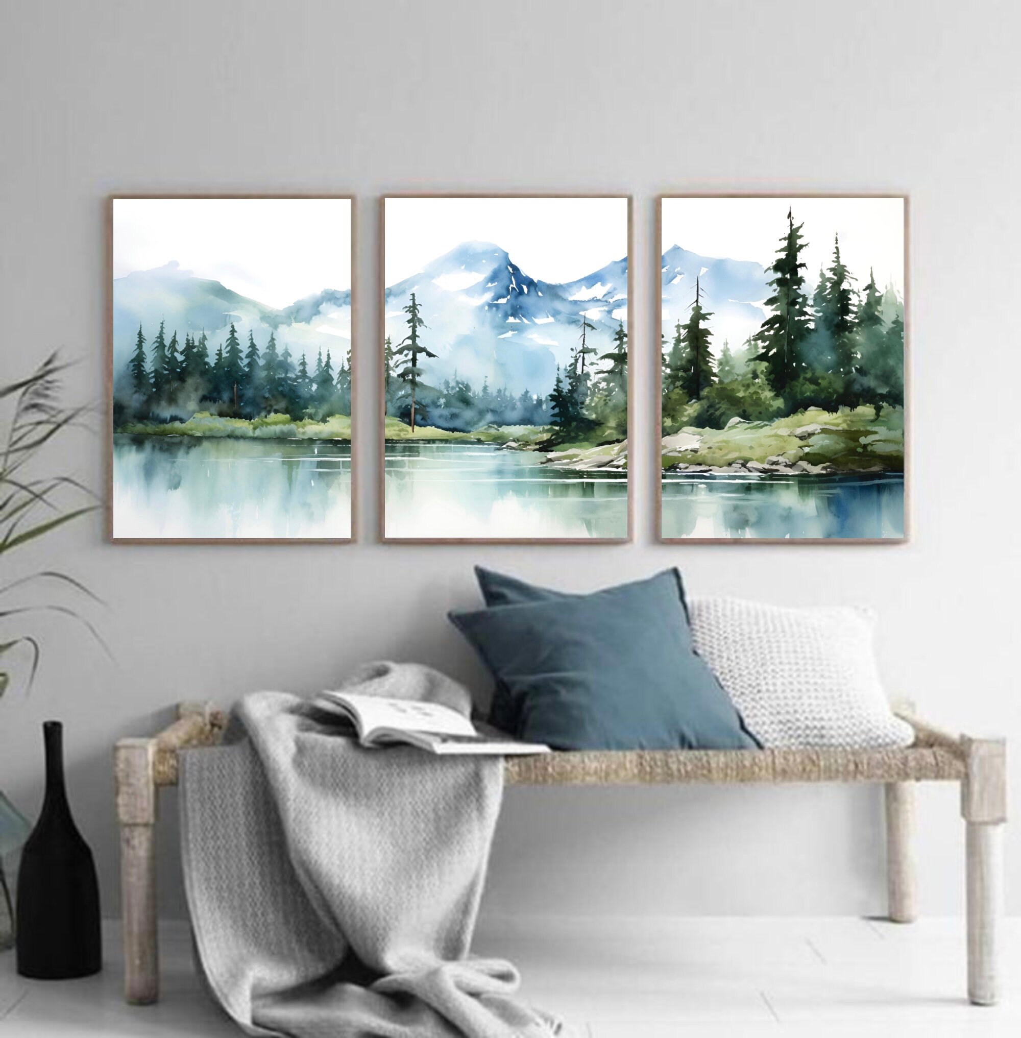 Nature Art Set of 3 Mountain Wall Art Watercolor Landscape Print Set ...
