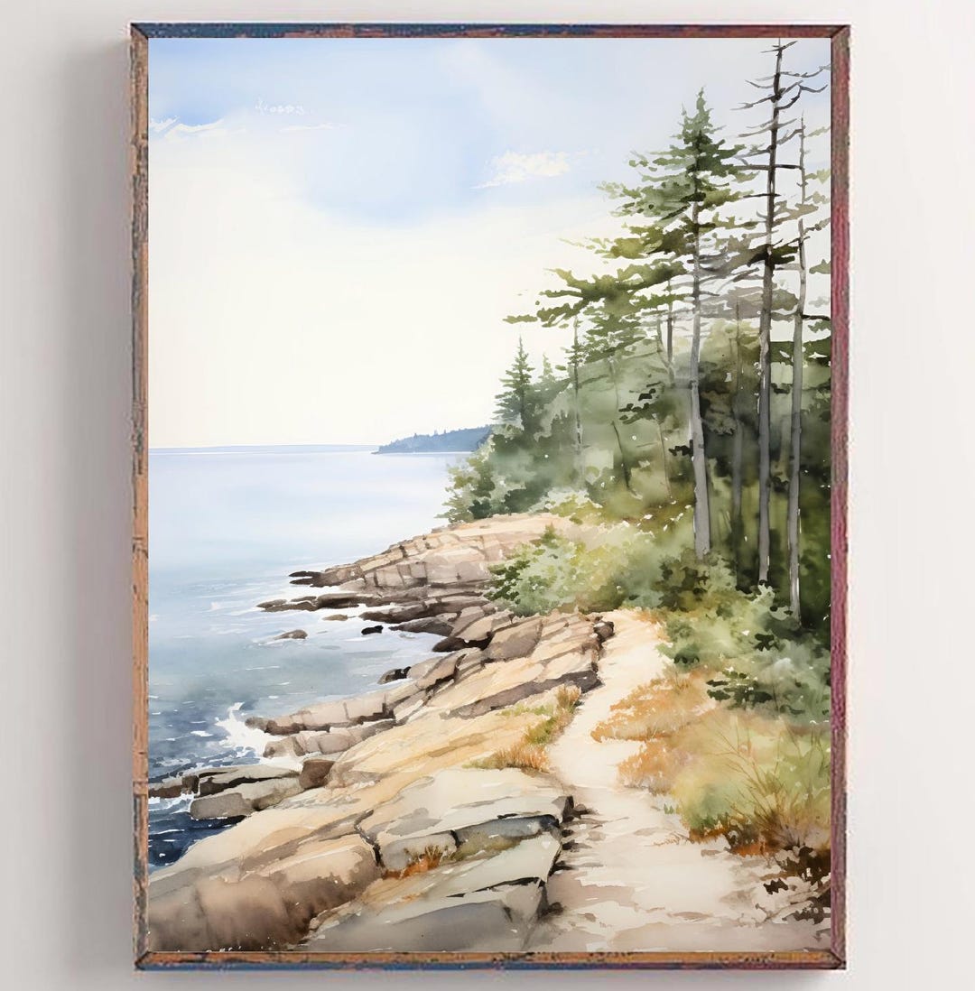 Crystal Lake Watercolor Print Michigan Landscape Painting Forest Lake ...