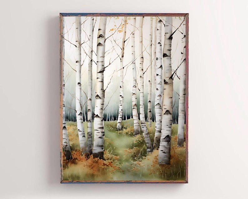 Birch Trees Painting Neutral Watercolor Landscape Birches Forest Art ...