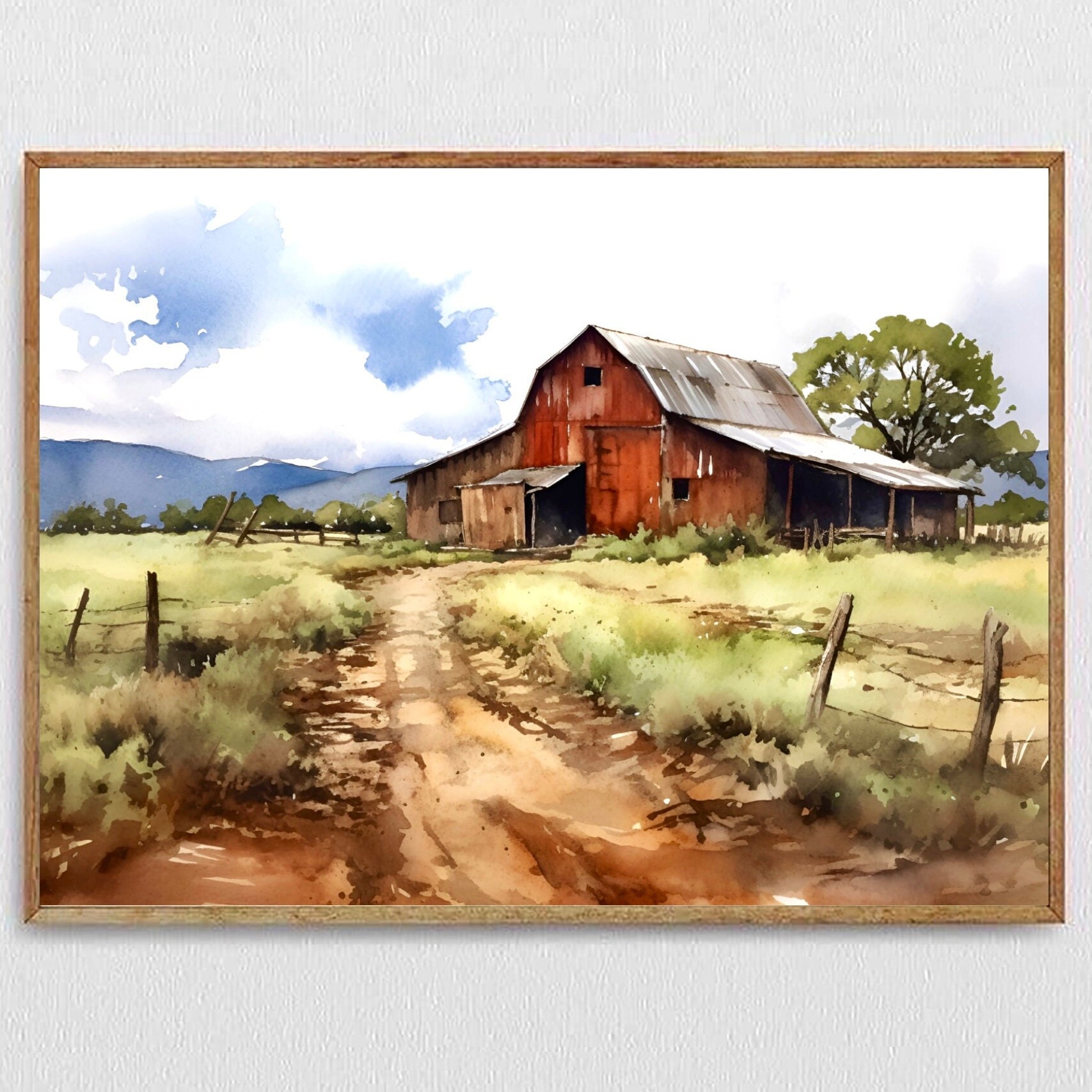 Old Barn Painting Texas Watercolor Print Old Red Barn Watercolor Poster Texas Farm Art Farmhouse ...