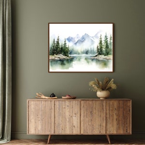 Fjords of Norway Painting Watercolor Art Print Panoramic Landscape Grey ...