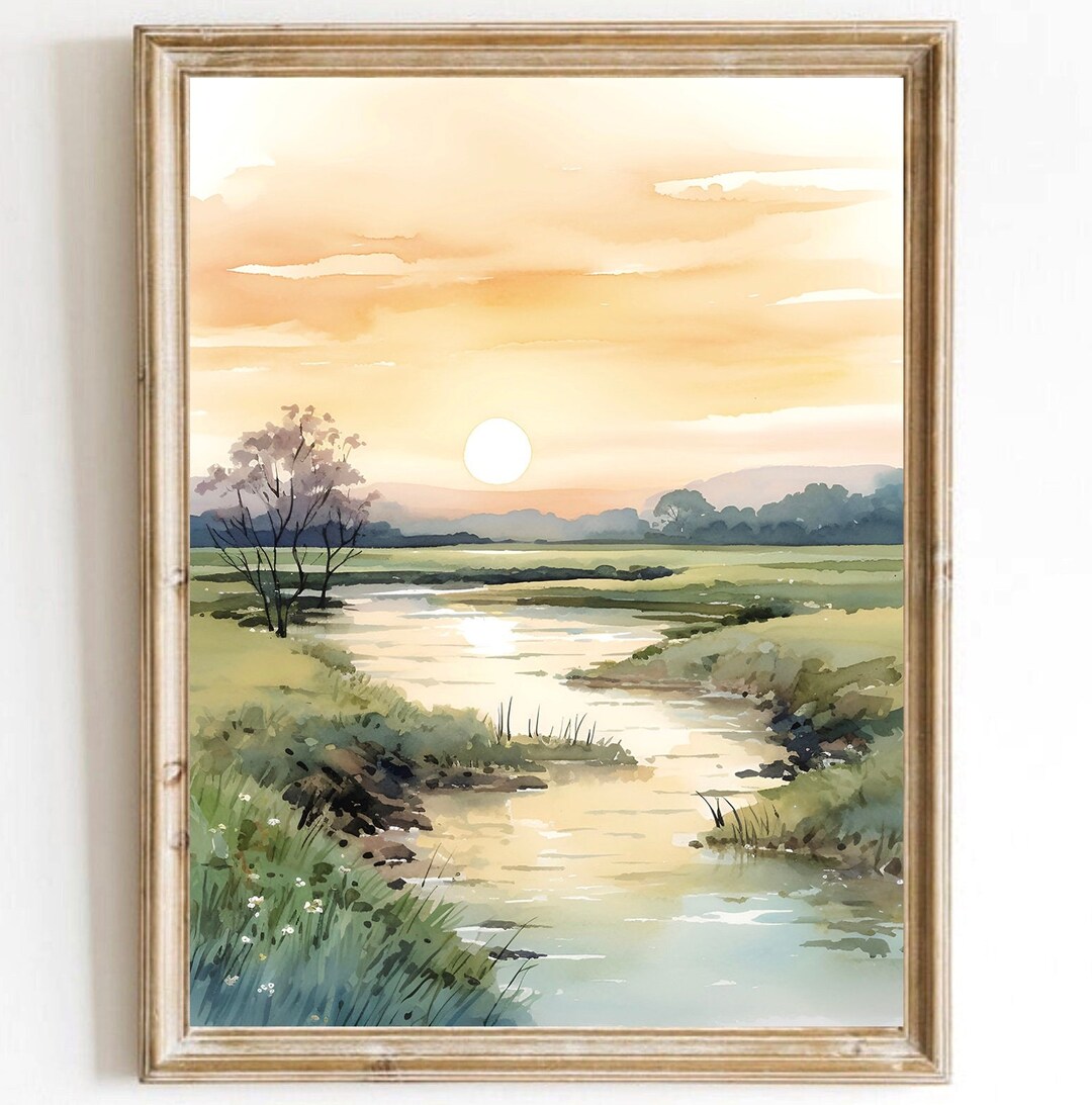 Kankakee River Valley Indiana Watercolor Painting Sunrise Fine Art ...