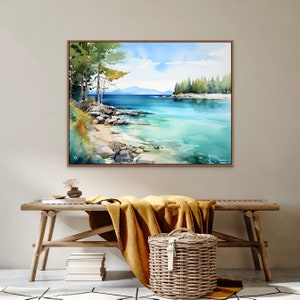 Lake Huron Painting Michigan Watercolor Art Great Lakes Wall Art Pine ...