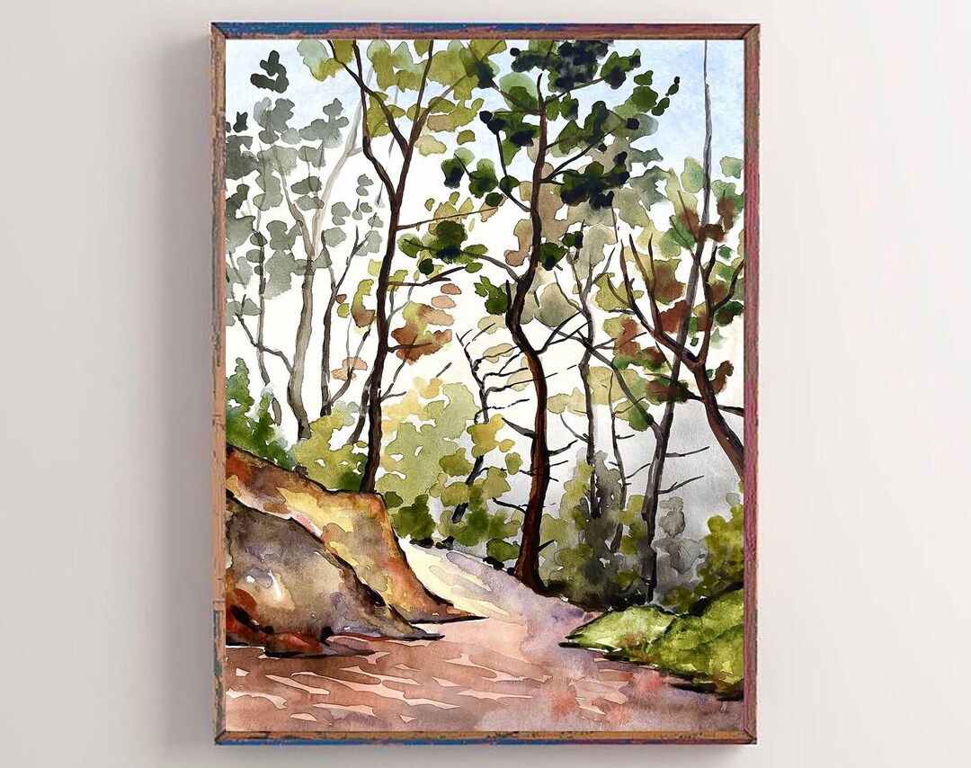 Forest Path Painting Watercolor Art Print Forest Walk Wall Art Large ...