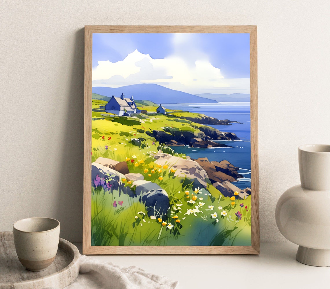Achill Island Painting Ireland Watercolor Print Keen Bay Irish ...