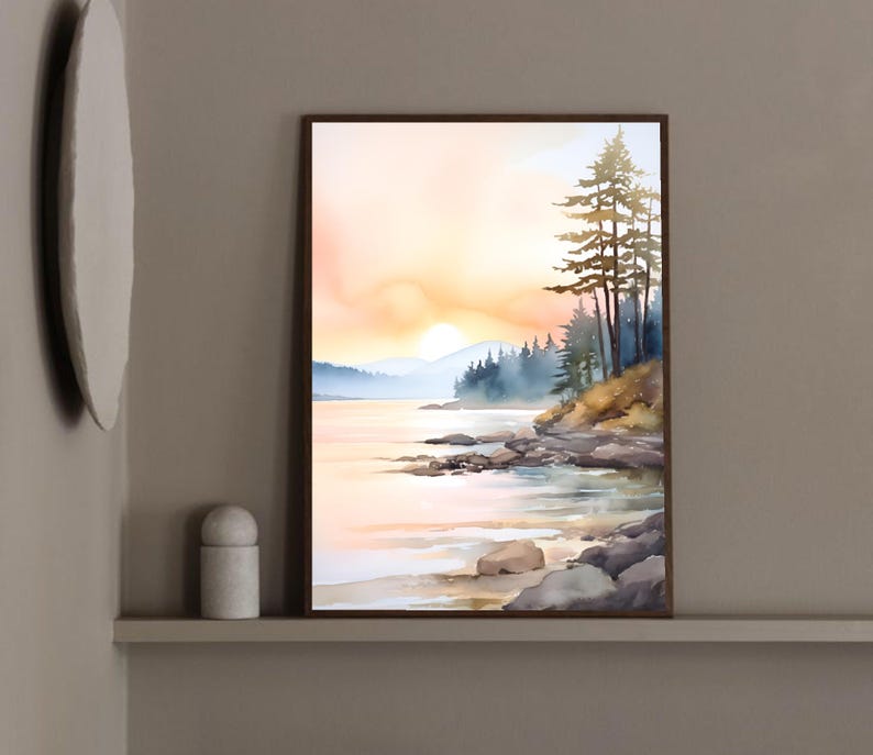 Wood Lake Painting Watercolor Art Print Minnesota Landscape Travel ...
