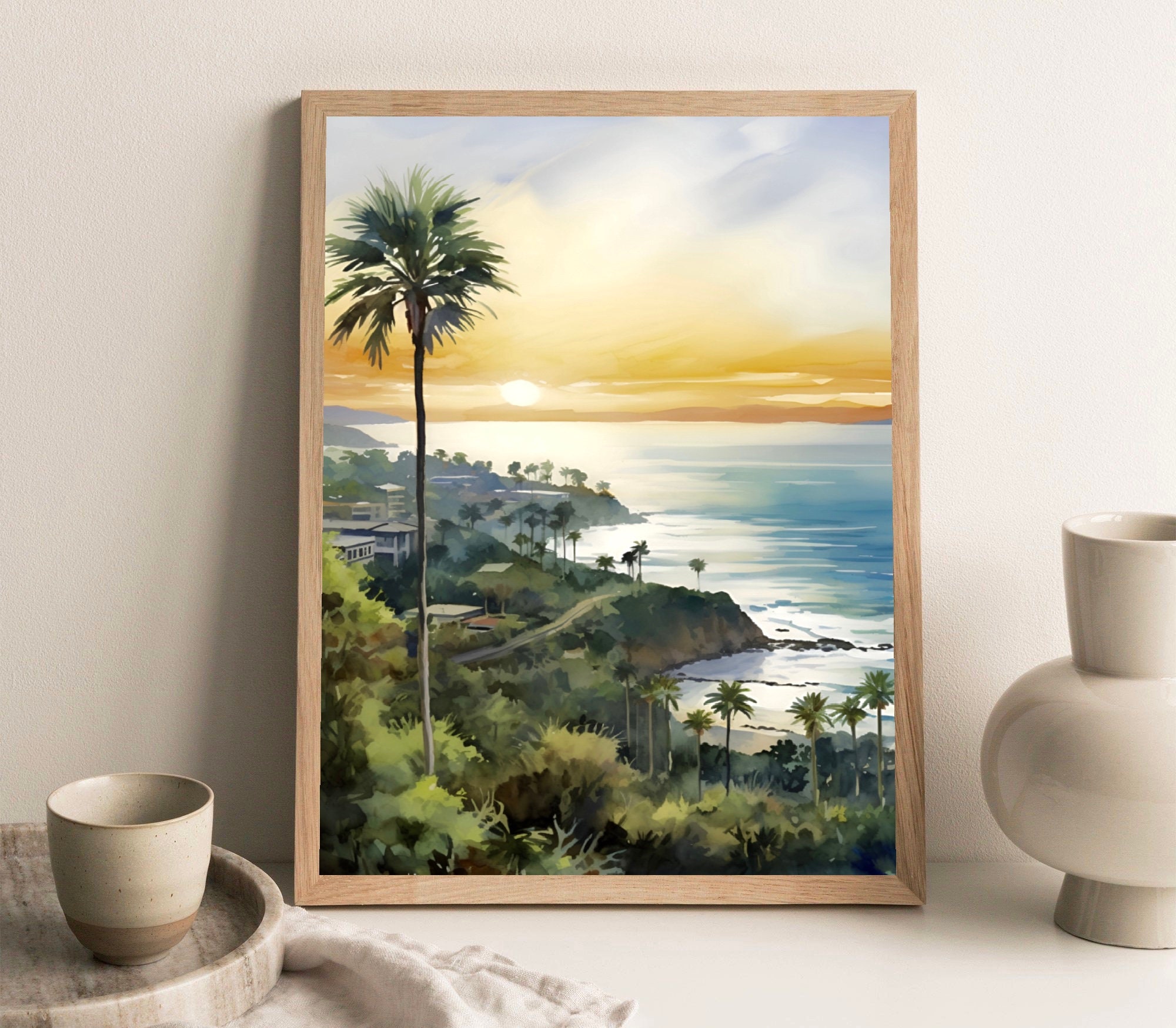 San Diego Beach Sunset Print Watercolor Coastal Painting - Etsy