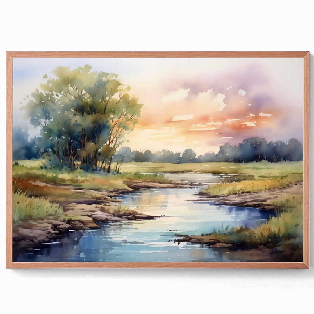 Platte River Painting Nebraska Landscape Watercolor Art Forest River ...