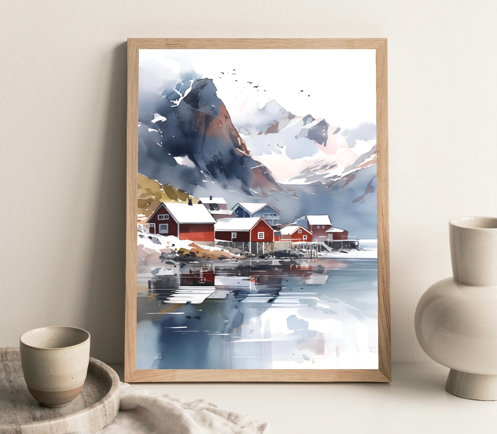 Fjords Travel Print Norway Watercolor Art Print Norwegian Mountains ...