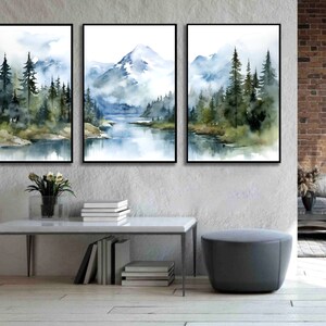 Mountain Set of 3 Nature Landscape National Park Poster Watercolor Lake ...