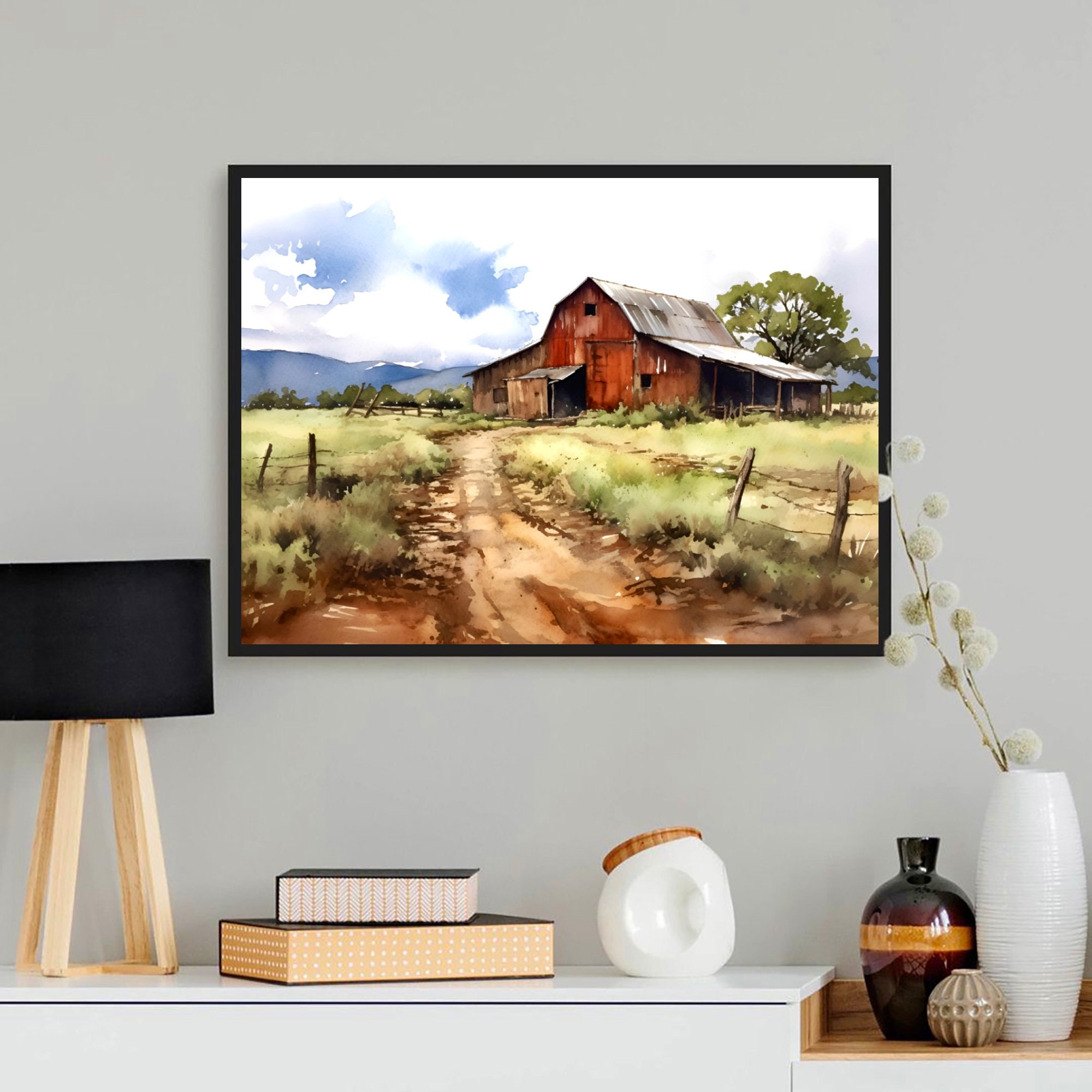 Old Barn Painting Texas Watercolor Print Red Farm Art Farmhouse Wall ...