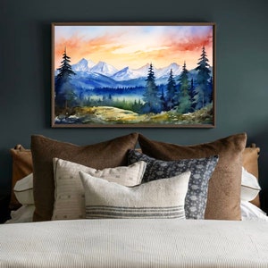 Rocky Mountains Painting Misty Forest Watercolor Art Bitterroot Range ...
