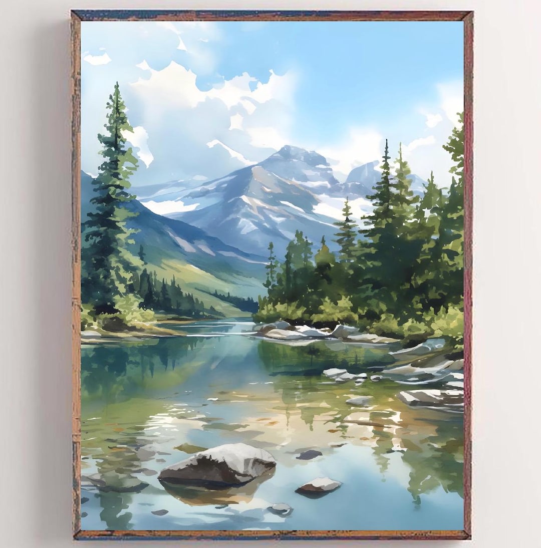 Colorado Mountains Watercolor Painting Grand Lake Art Print Rocky ...