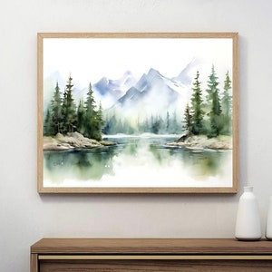 Fjords of Norway Painting Watercolor Art Print Panoramic Landscape Grey ...