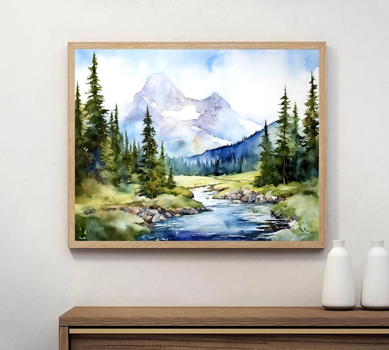 Glacier National Park Print Fine Art Watercolor Painting Nature Wall ...