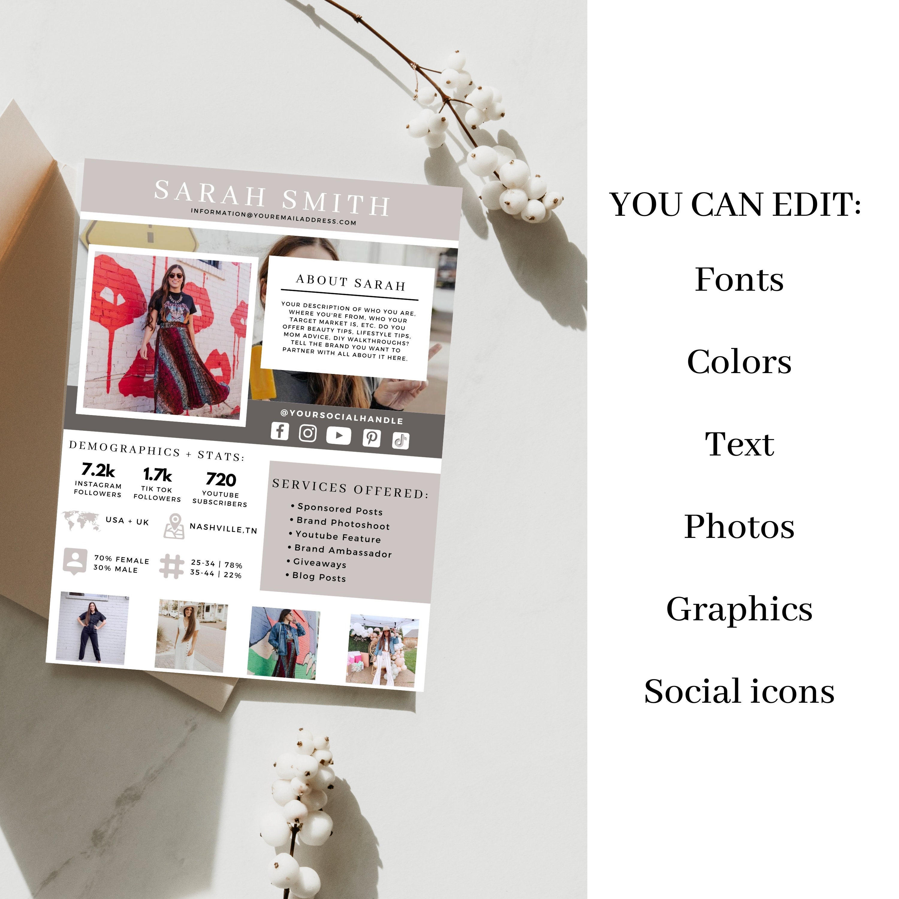 Influencer Media Kit, Media Kit Canva, Media Kit Template, Social Media ...