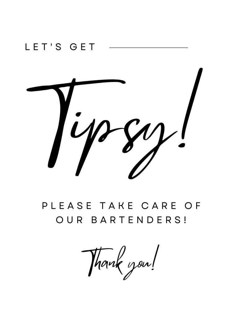 Wedding Bartender Tips Sign, Modern Wedding Bar Sign, Feeling Tipsy ...