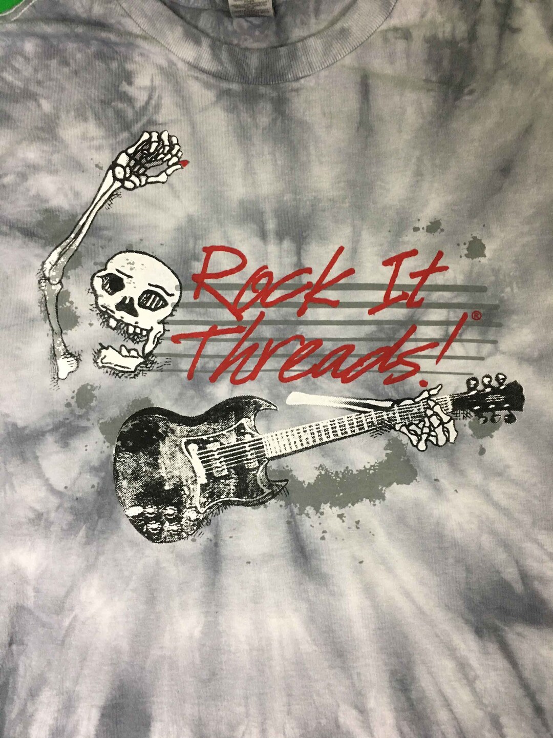 Classic Rock T-shirt, Skull Tie-dye Rock T-shirt, Skull Guitar Player T ...