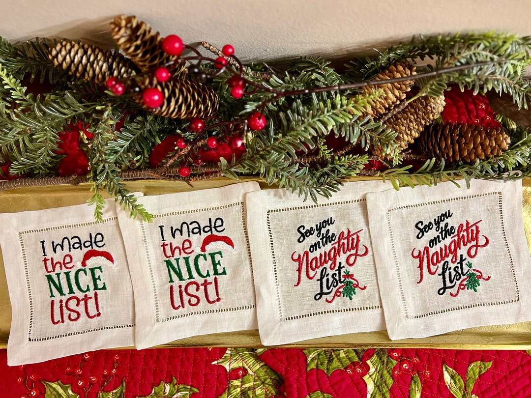 Embroidered Naughty or Nice List Christmas Cocktail - Etsy