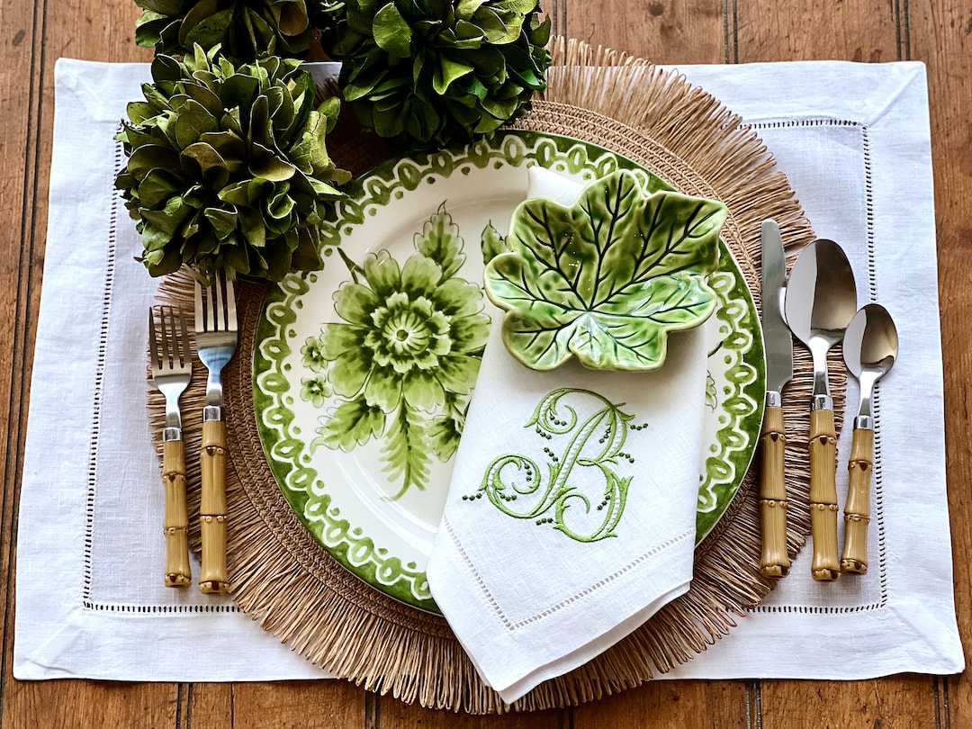 Embroidered Royal Dot Monogrammed Linen Dinner Napkins Set of Four - Etsy