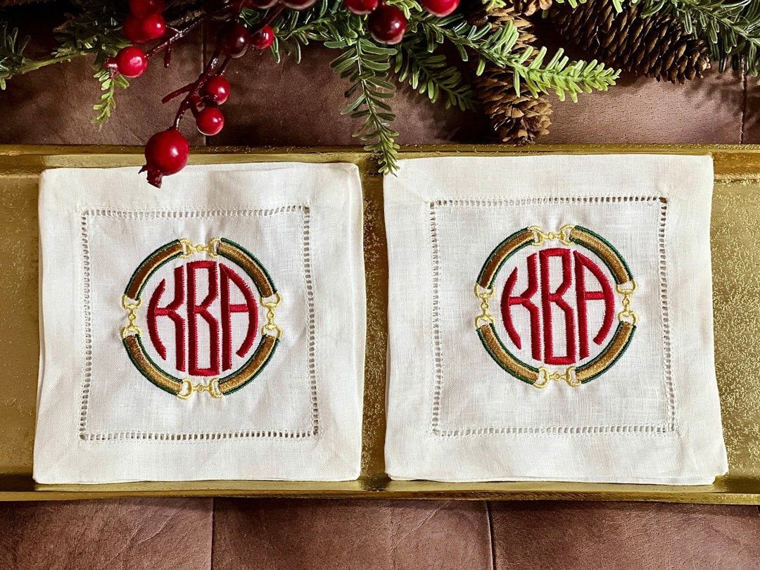 Embroidered Equestrian Snaffle Bit Monogram Cocktail Napkins/coasters ...