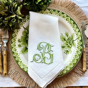 Embroidered Royal Dot Monogrammed Linen Dinner Napkins Set of Four - Etsy