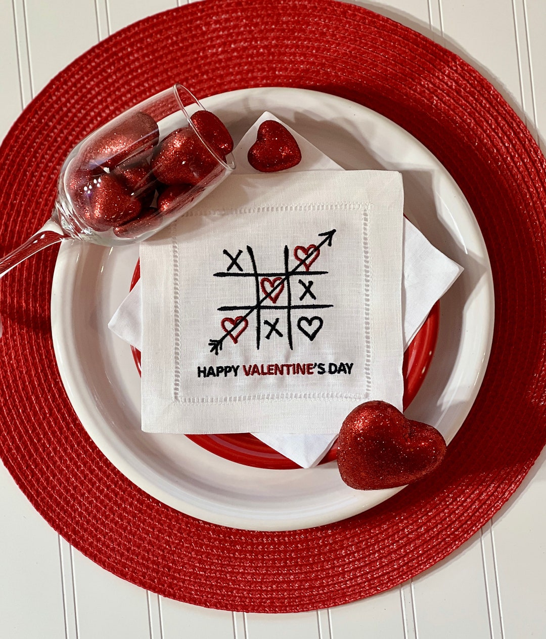 Embroidered Happy Valentine’s Day, Tic-tac-toe Cocktail Napkins/coasters - Etsy