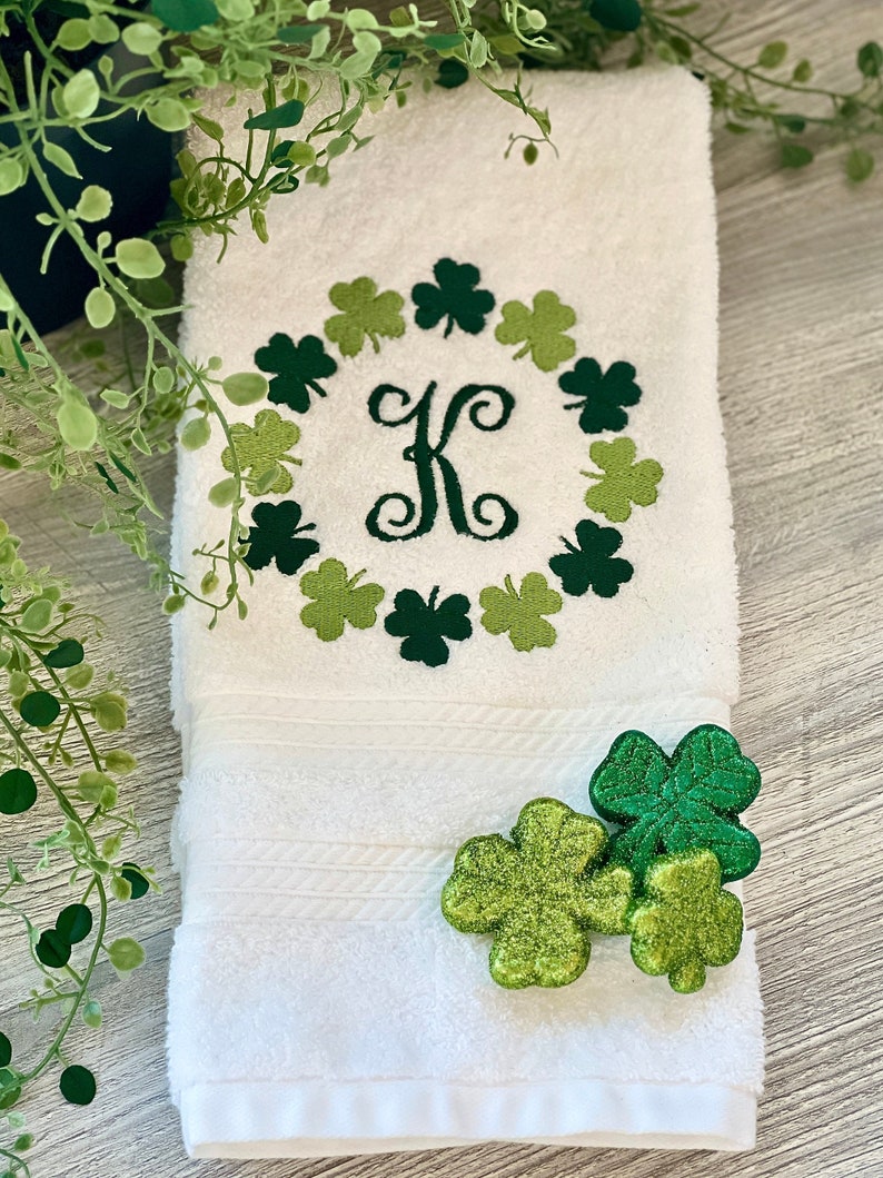 Embroidered Monogrammed Shamrock Wreath Hand Towel - Etsy