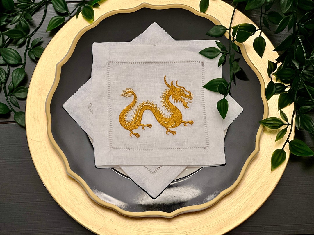 Embroidered Lunar New Year, Year of the Dragon, Golden Dragon Cocktail ...