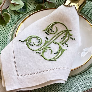 Embroidered Royal Dot Monogrammed Linen Dinner Napkins Set of Four - Etsy