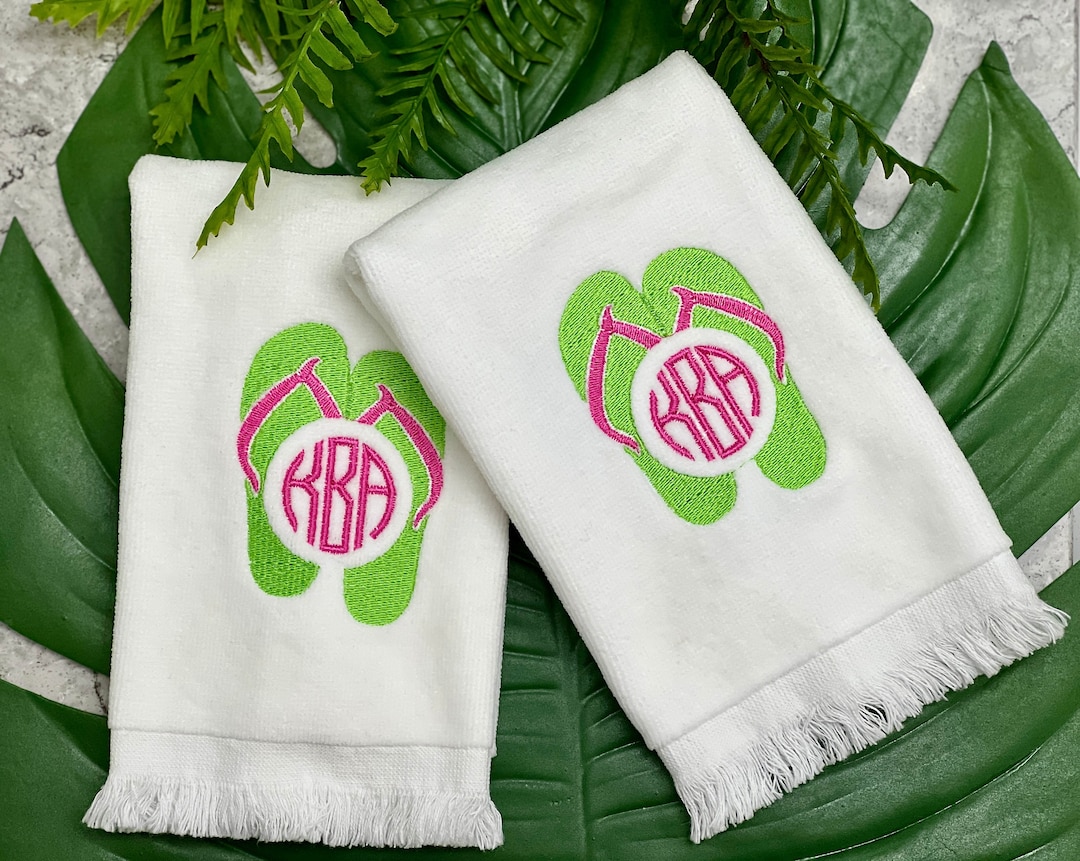 Embroidered Flip-flop Monogrammed Fingertip Towels Set of Two - Etsy