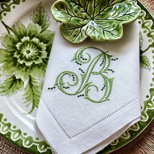 Embroidered Royal Dot Monogrammed Linen Dinner Napkins Set of Four - Etsy