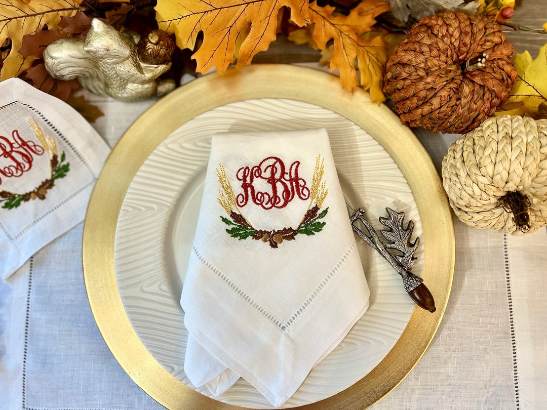 Embroidered Monogrammed Harvest Dinner Napkins Set of Four - Etsy