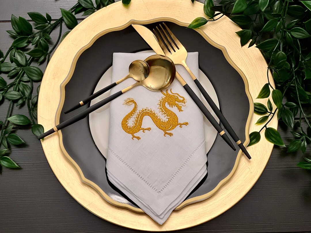 Embroidered Lunar New Year, Year of the Dragon, Golden Dragon Dinner ...