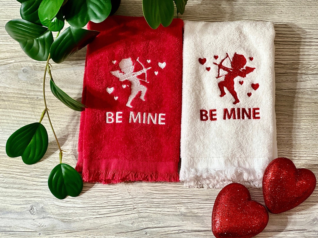 Embroidered Cupid, Valentine’s Day Fingertip Towels Set of Two - Etsy