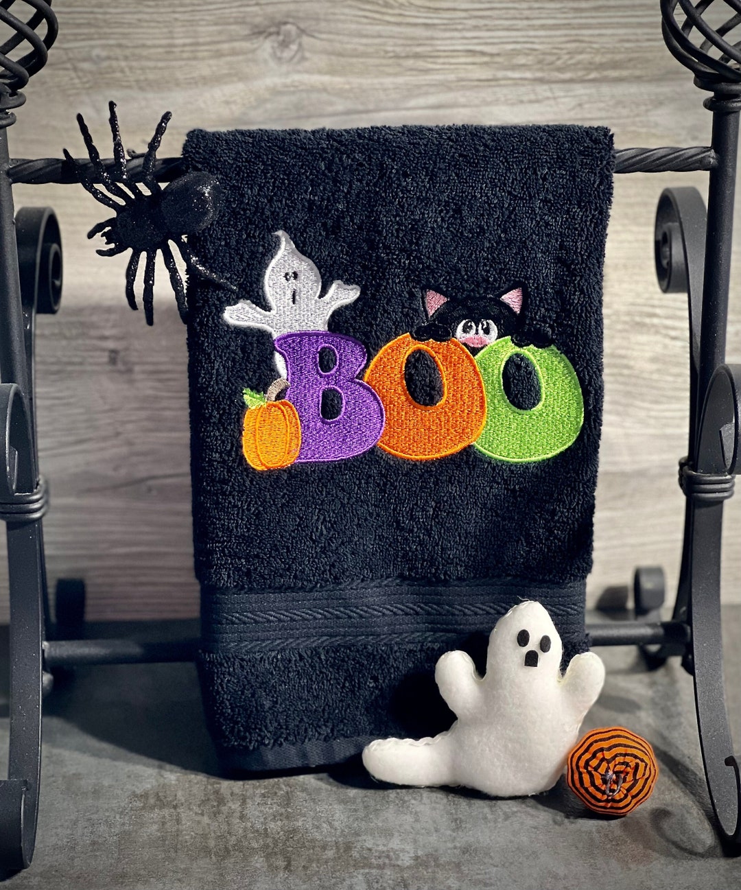 Embroidered Happy Halloween “boo” Hand Towel - Etsy