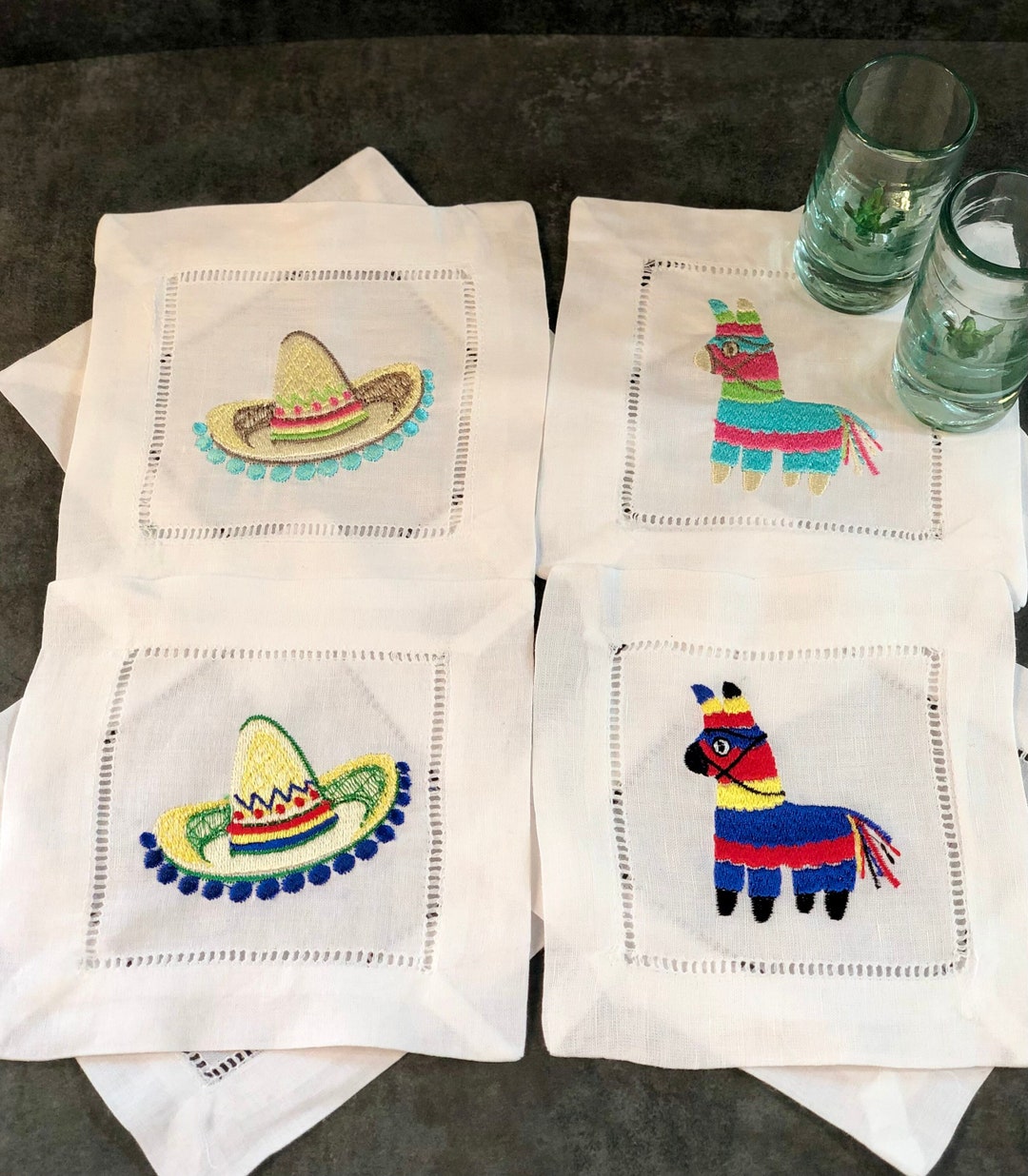 Embroidered Fiesta Cocktail Napkins/coasters Set of Four - Etsy