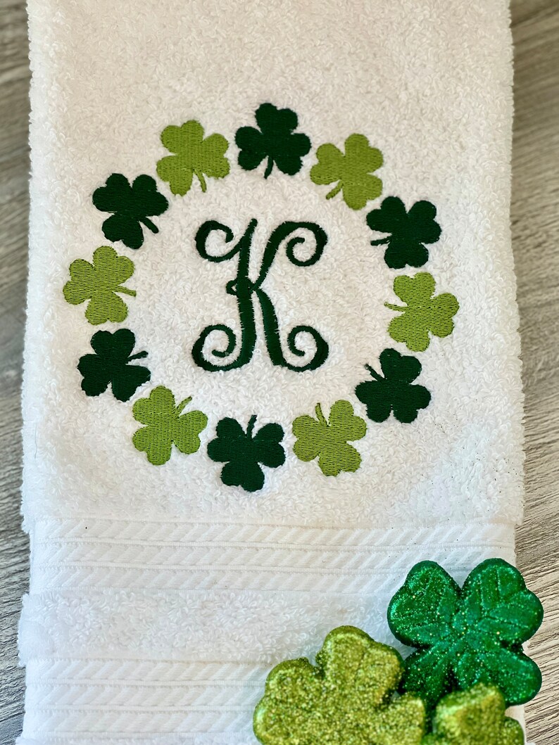 Embroidered Monogrammed Shamrock Wreath Hand Towel - Etsy