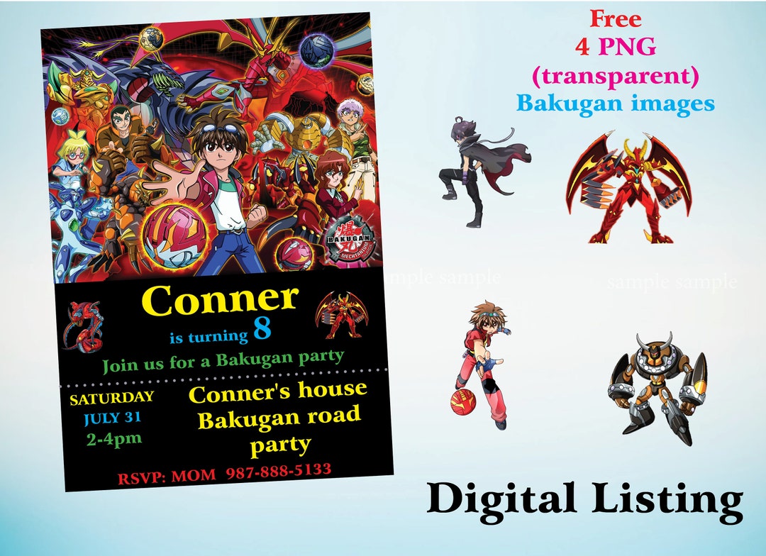 Bakugan Invitation + 4 Transparent Bakugan Images, Bakugan Party ...