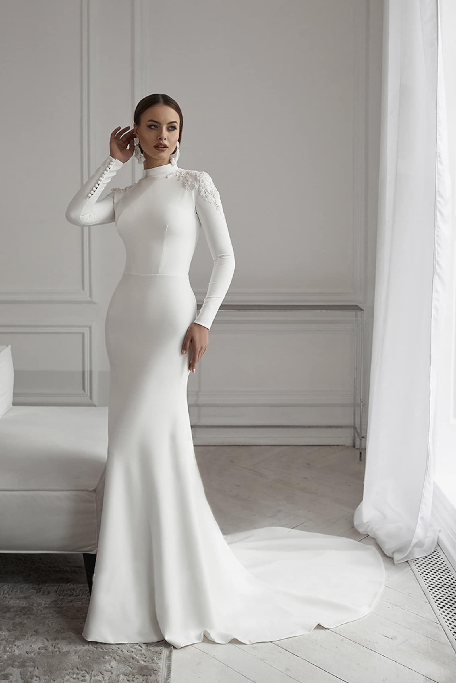 Wedding Dress Simple Minimalistic Style Long Sleeve Wedding - Etsy