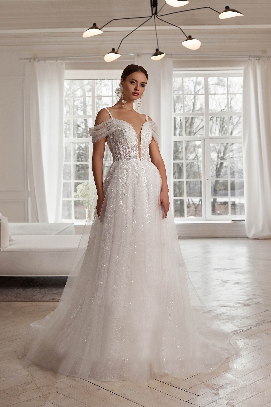 Deep V Neckline Wedding Dress A-line Dress Corset Bodice - Etsy