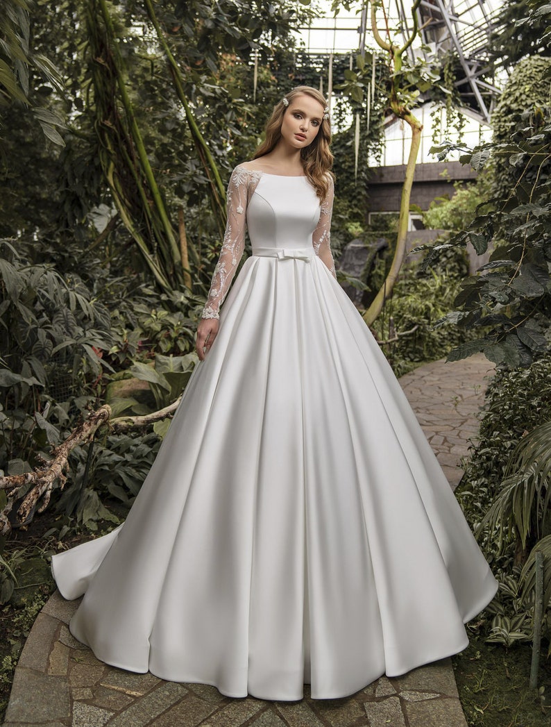 Satin Wedding Dress Minimalist Wedding Gown Simple Bridal - Etsy