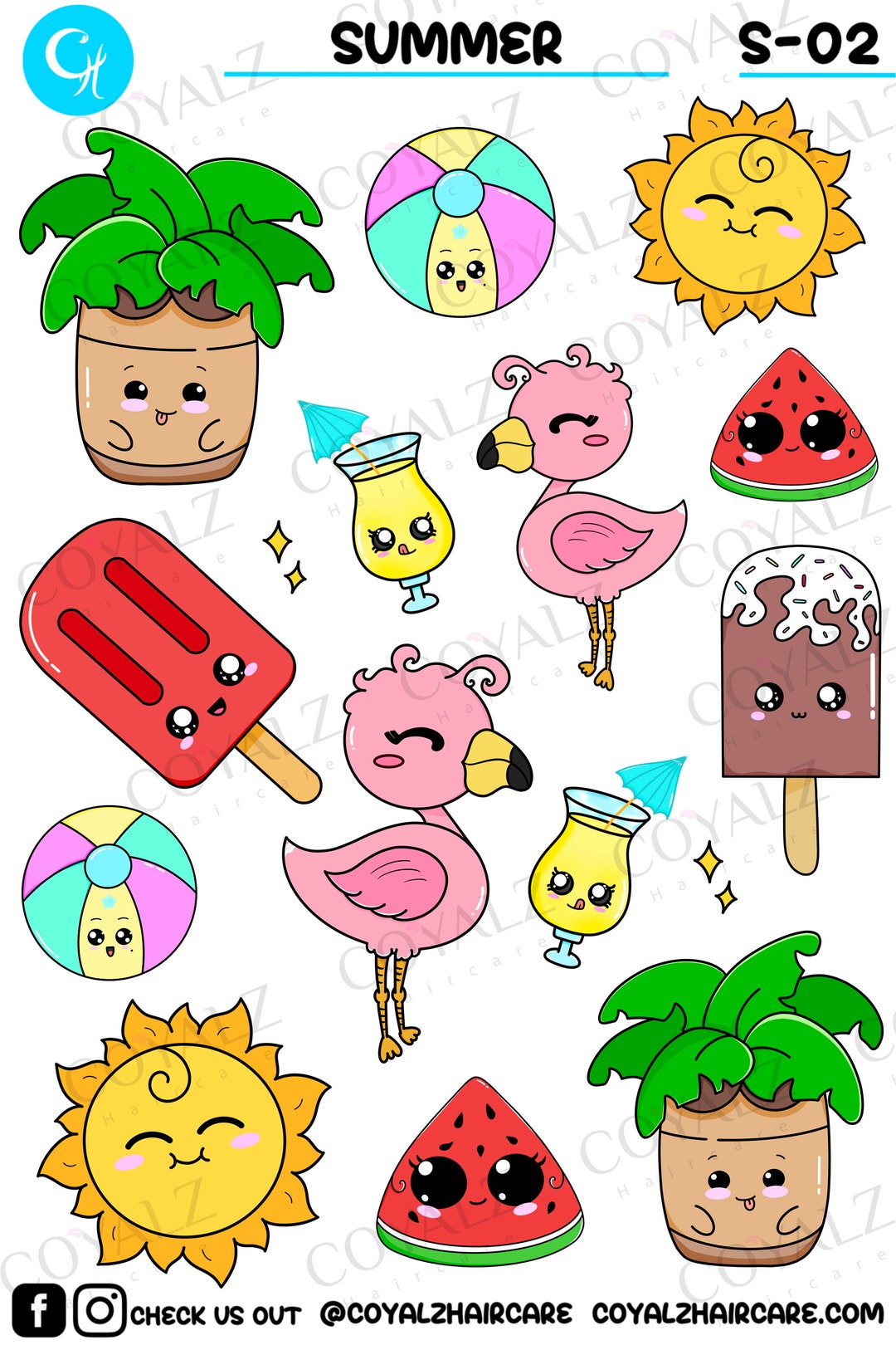 Summer Theme Cute Kawaii Sticker Sheet M - Etsy